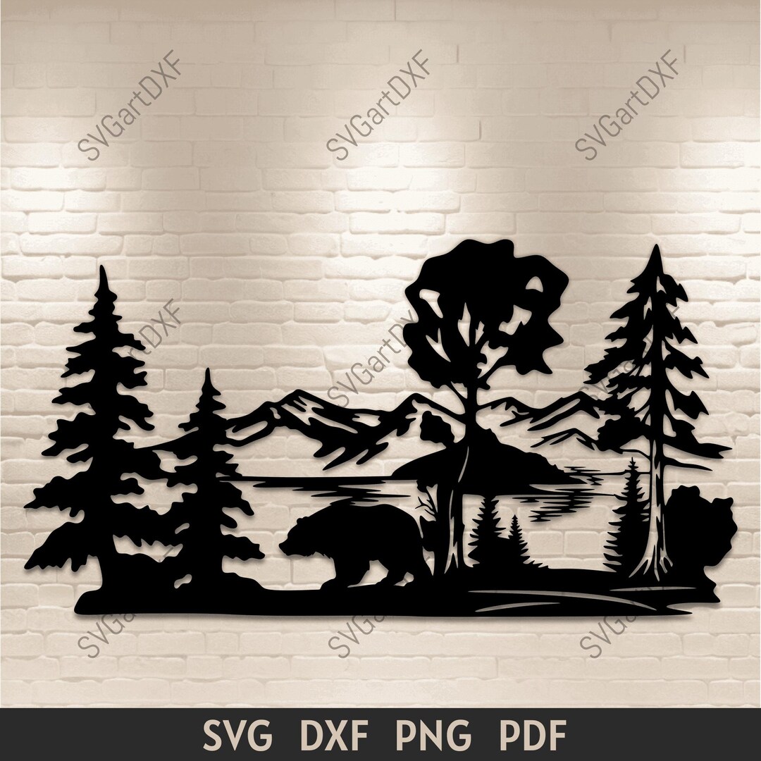 Wildlife Dxf for CNC Plasma Cut, Bear Svg for Glowforge, Mountain Range ...