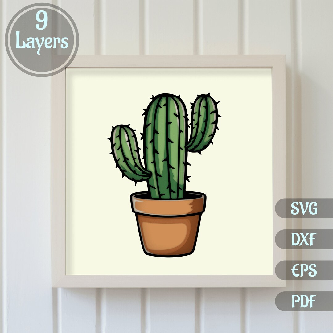 Cactus 3D Shadow Box Template, 3D Paper Craft, Layered SVG Files for ...