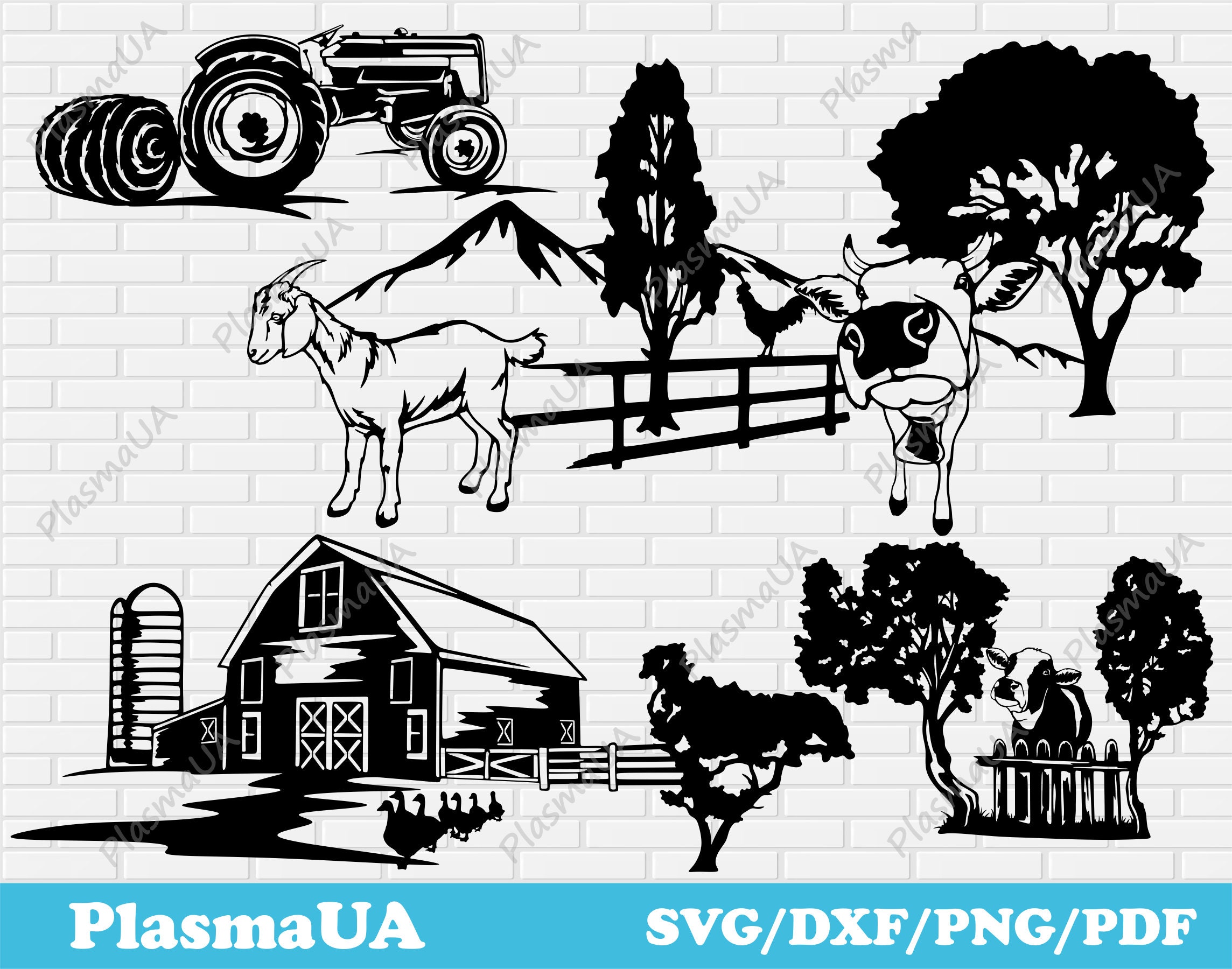 Farm Scene Silhouette