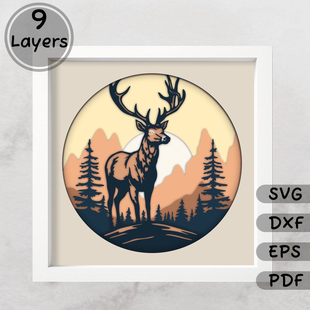 3D Deer Layered Svg, Deer Scene Shadow Box Cut Files for Cricut ...