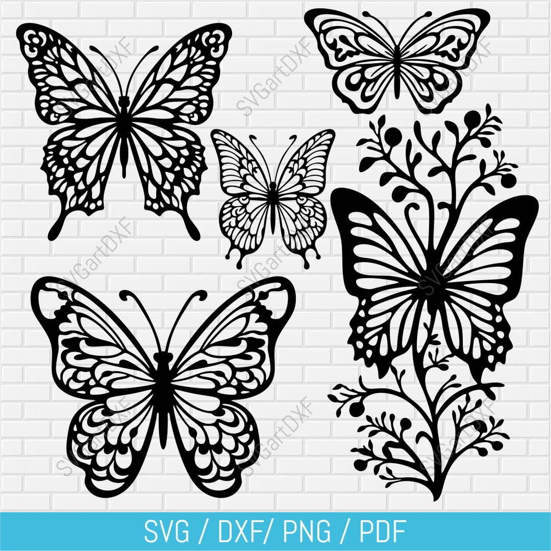 Butterflies Svg for Cricut, Butterfly Stencil Dxf for CNC Laser Cut ...