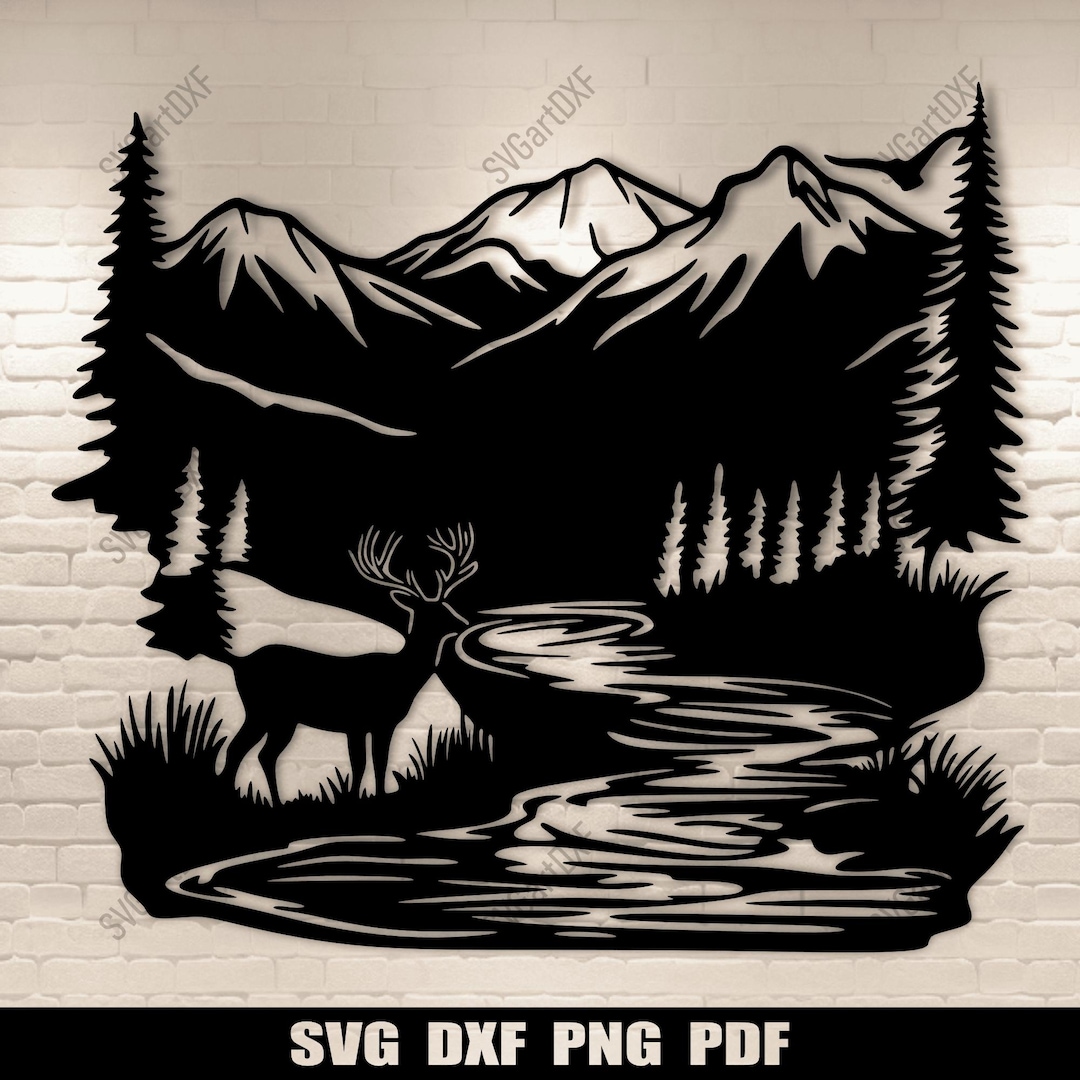 Wildlife Dxf for CNC, Deer Svg for Cricut Project, Mountains Vinyl ...