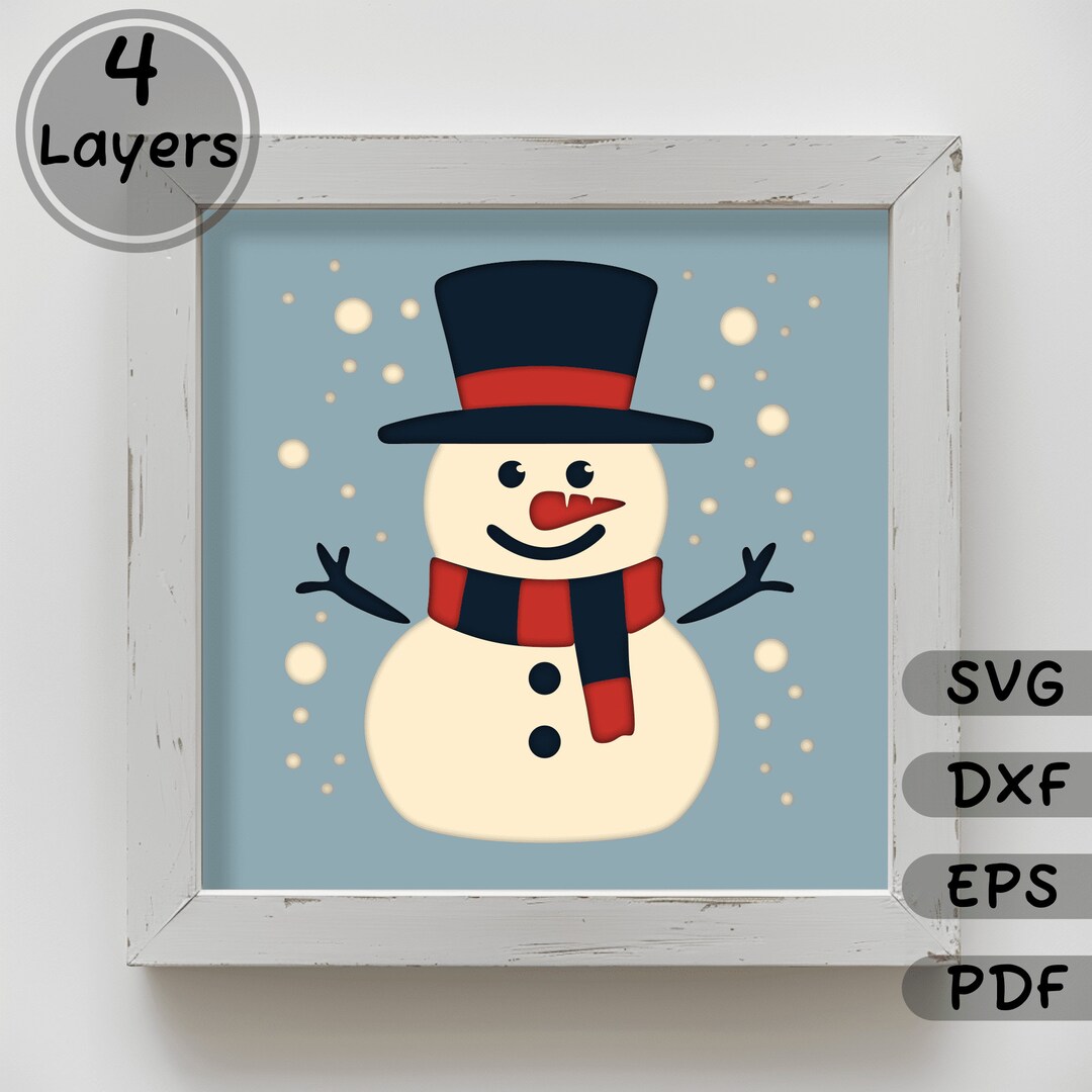 3D Snowman Shadow Box, Layered SVG Template for Cricut Silhouette ...