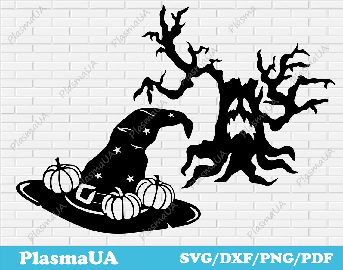 Halloween Clipart Evil Tree Svg Witch Hat Svg Laser Design - Etsy