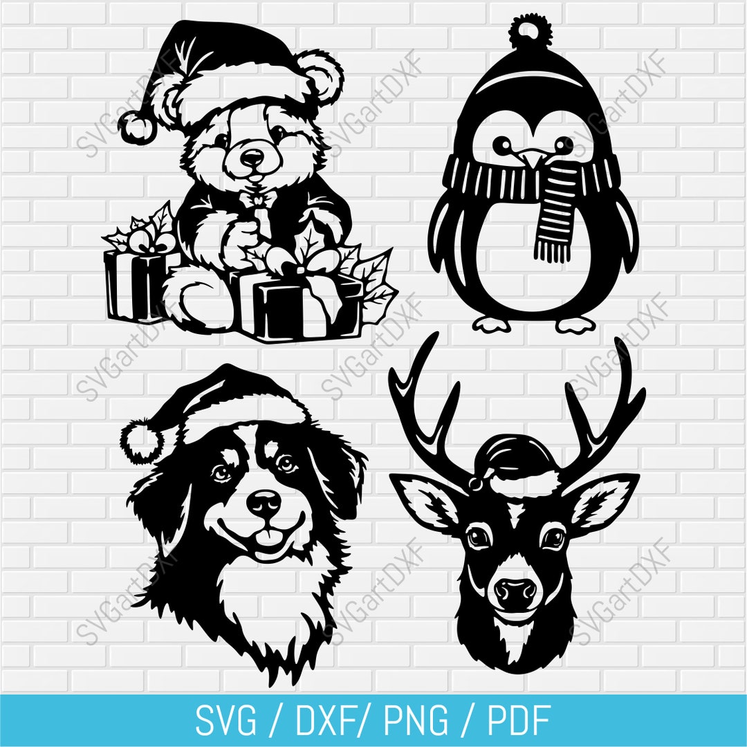 Christmas Animals Svg, Christmas Penguin Dog Deer Bear Svg, Baby ...