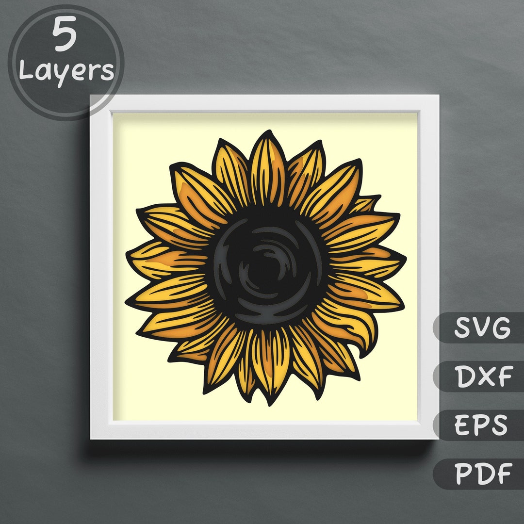 Sunflower Layered Svg, 3D Sunflower Shadow Box Templates, Sunflower Svg ...