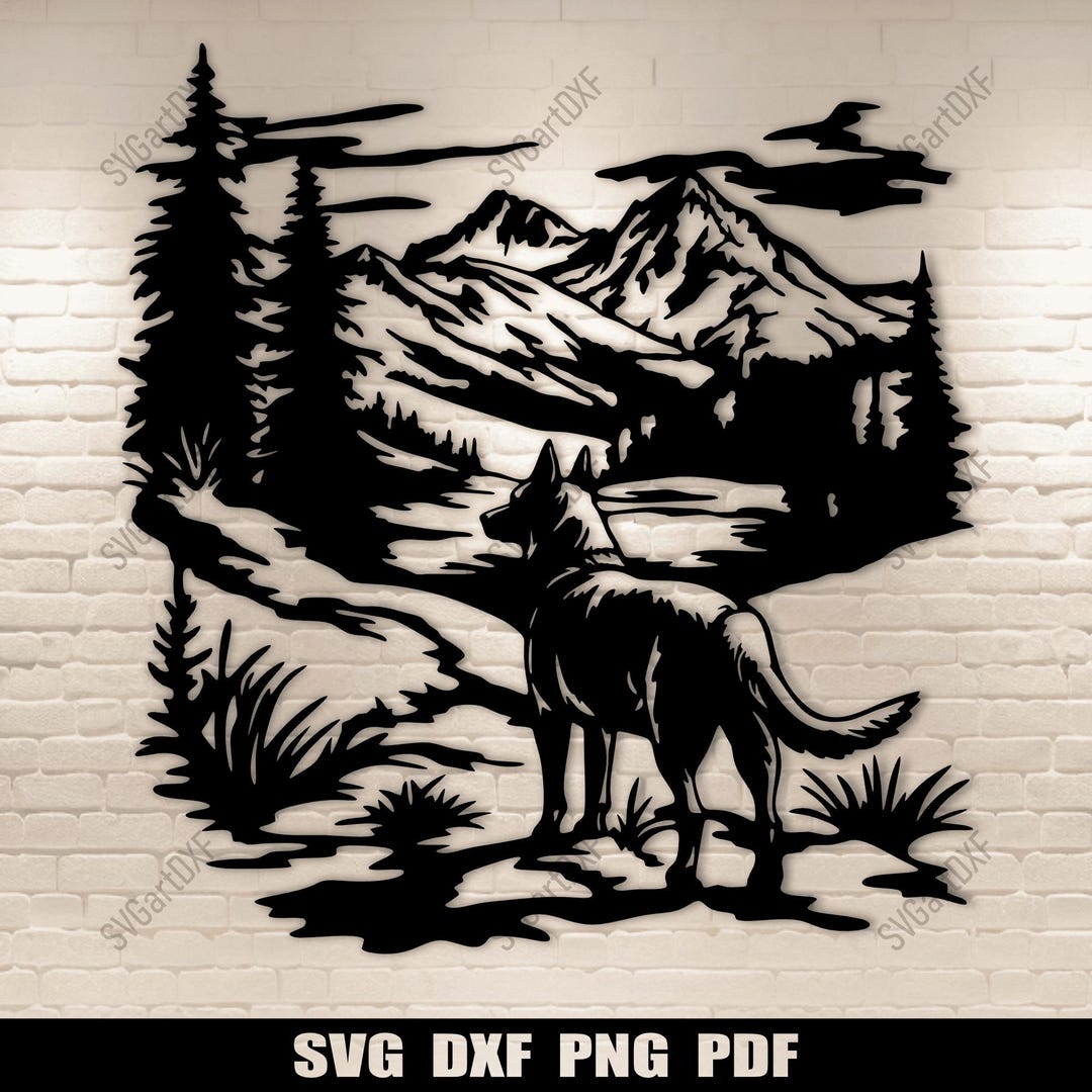 German Shepherd in the Mountains CNC & Craft Cutting Files, Svg for ...
