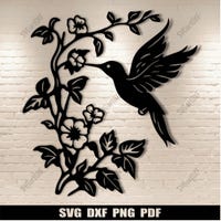 Laser Cut Hummingbird Floral Art - Cdr Svg Dxf Ai for Laser Cutting and ...
