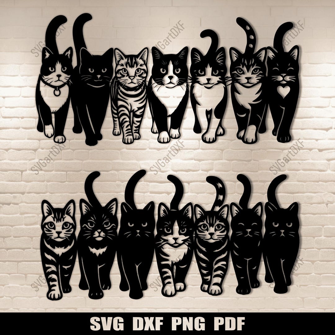 Walking Cats SVG DXF, Cut Files for CNC Laser, Cricut, Silhouette, T ...