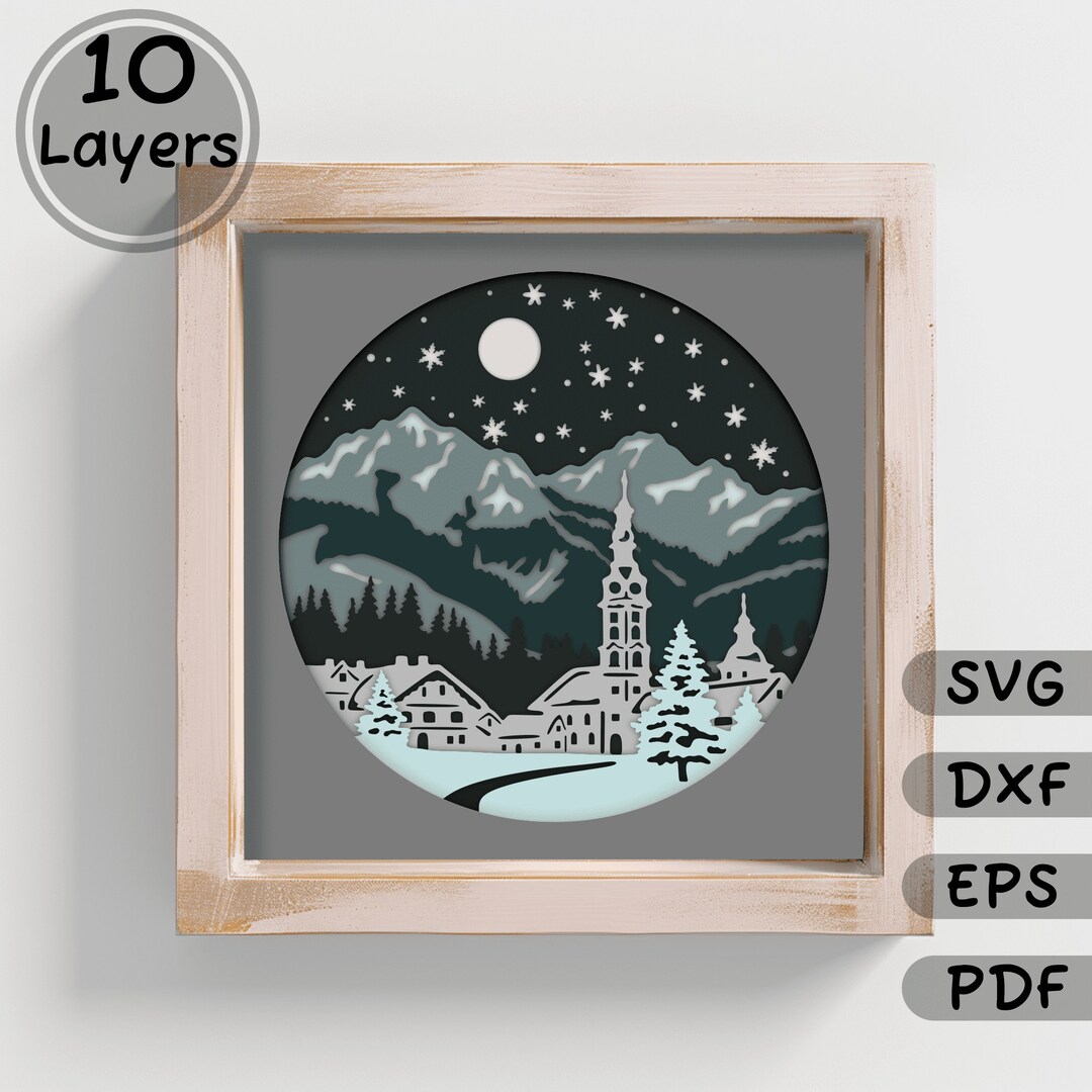 Christmas Village 3D Layered SVG Shadow Box Template for Cricut ...