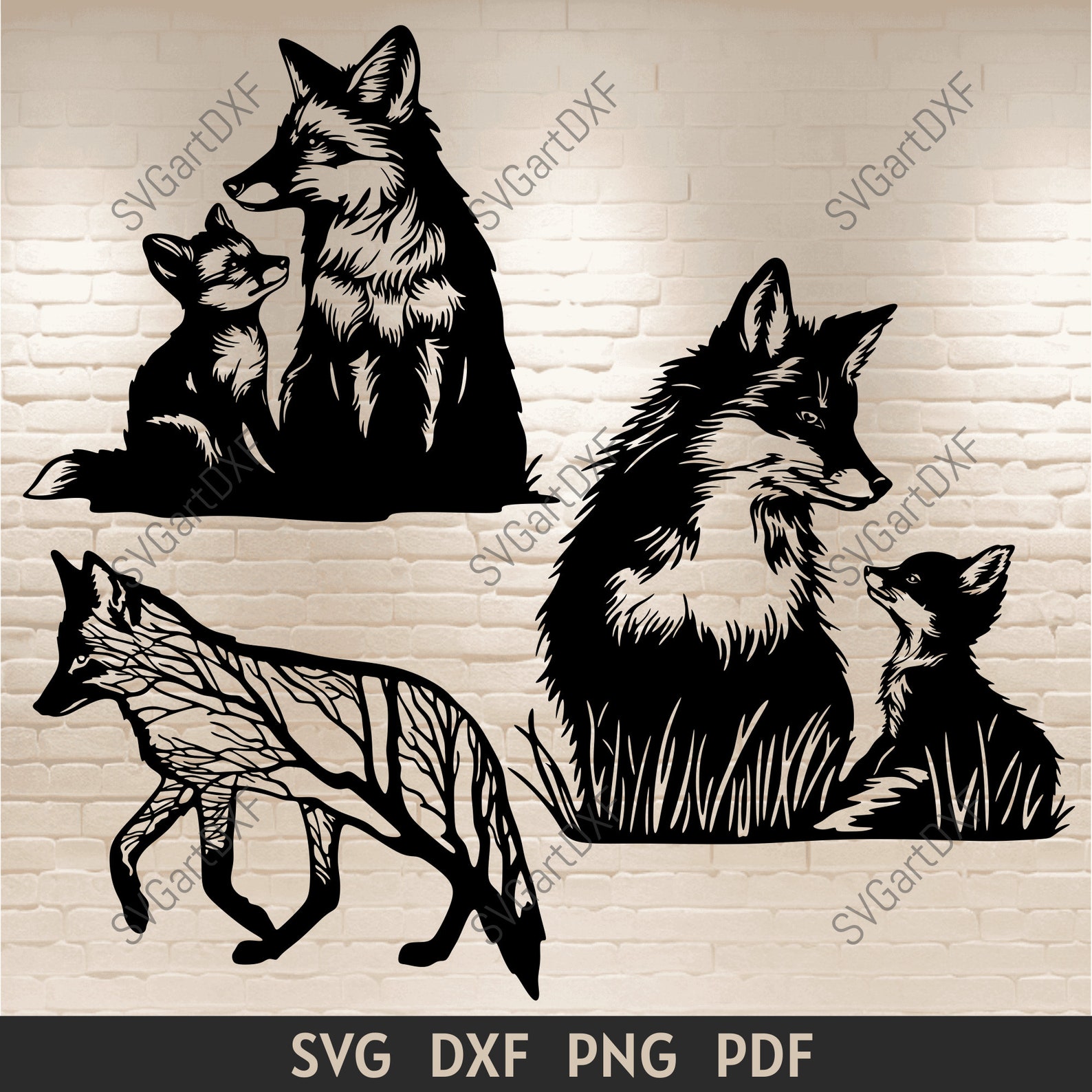 Fox Svg Files, Baby Fox and His Mother Svg, Fox Tree Dxf, Fox for ...