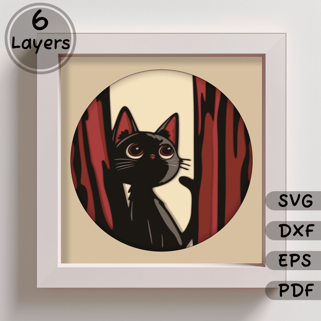 3D Peeking Cat Shadow Box Svg, Layered Papercut Template, DIY Home ...