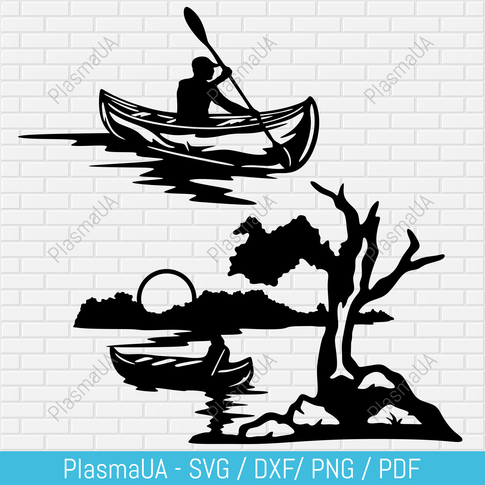 Canoe Scenes Dxf Files for Laser, Kayak Svg Images, Dxf Files for Cnc ...