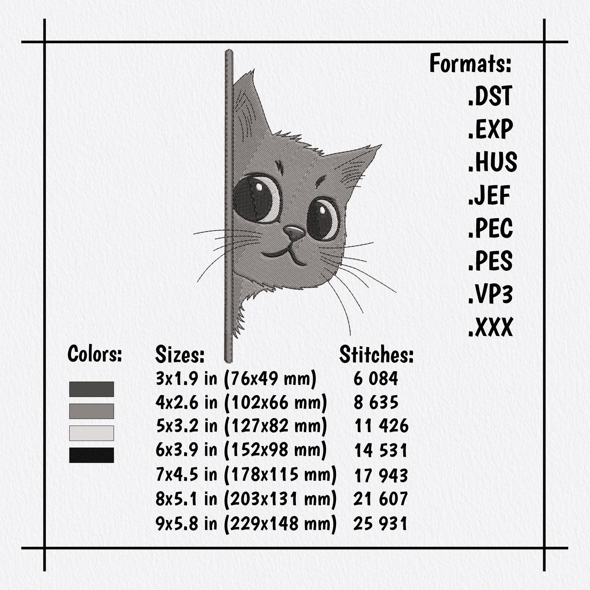 Peeking Cat Embroidery Design, Cute Cat Jef Hus Dst Pes Exp Pec Files ...