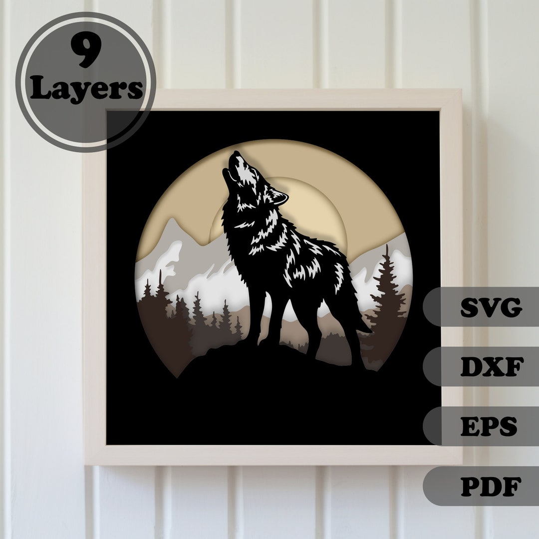 3D Wolf Shadow Box SVG Template - DIY Wall Art Craft - Instant Download ...