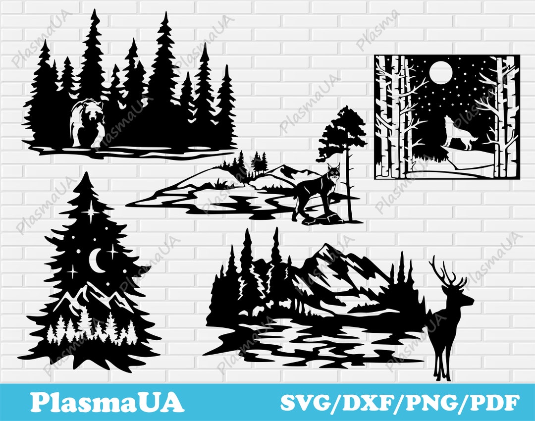 Wildlife Scene Cut Files, Dxf Files for Plasma, Fores for Cricut ...