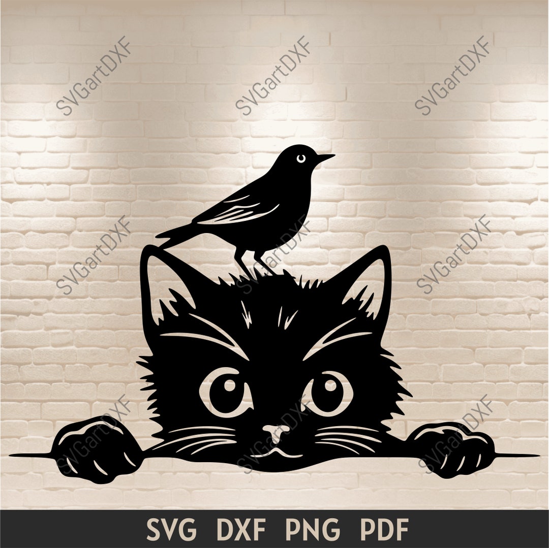 Peeking Cat Svg, Bird Svg, Cat Cut Files for Cricut, Silhouette Cat ...
