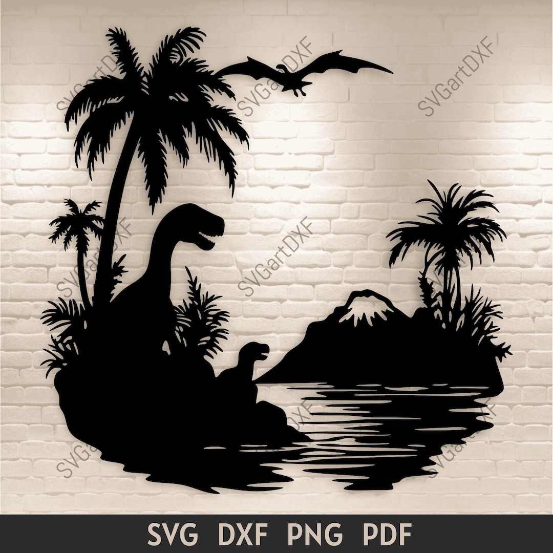 Dinosaur Scene Svg, Cutting Files for Cricut, Dinosaur Silhouette, Dxf ...