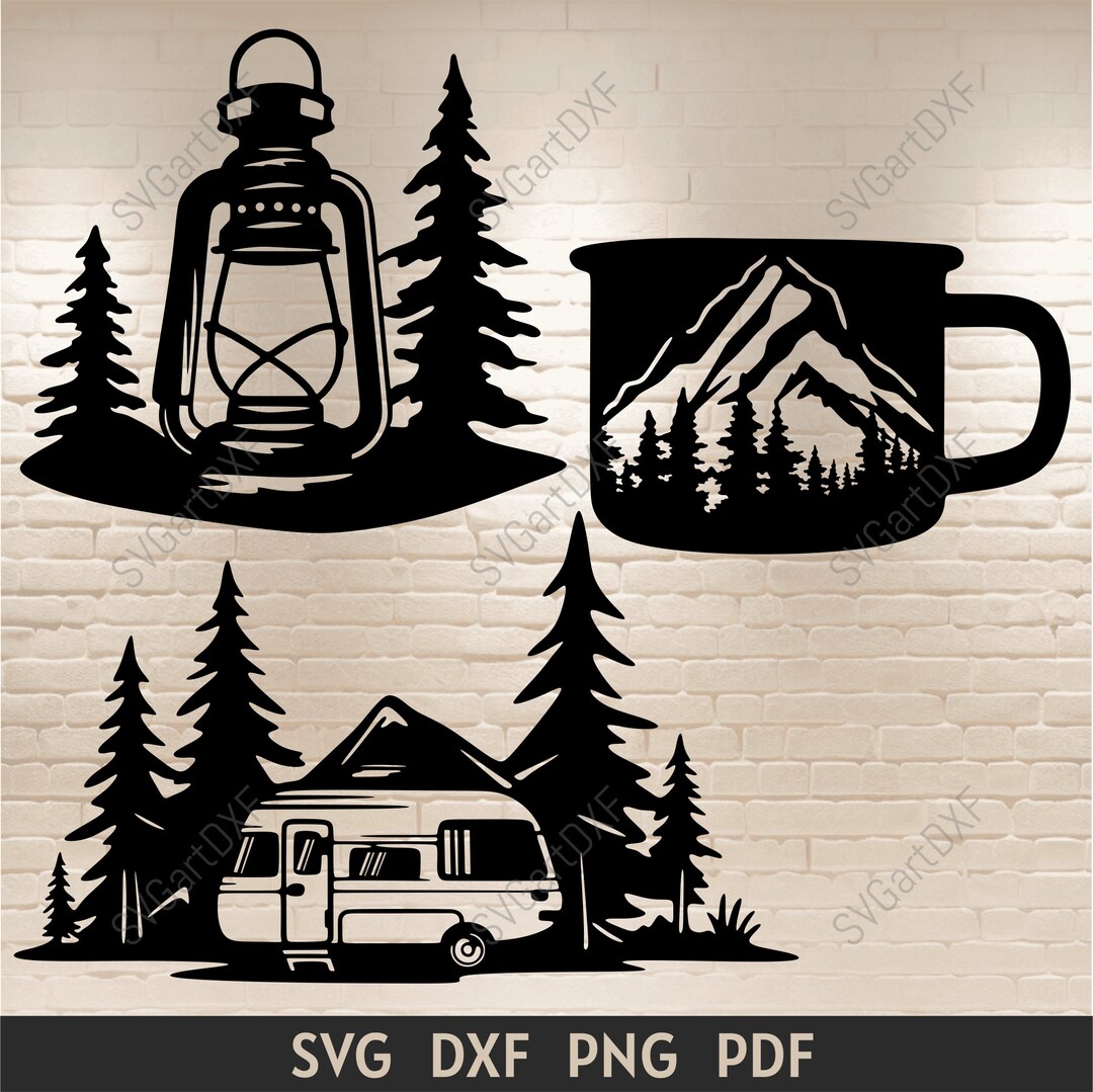 Camping Scene Svg Cut Files, Camping Lantern Svg, Camping Mug Svg ...