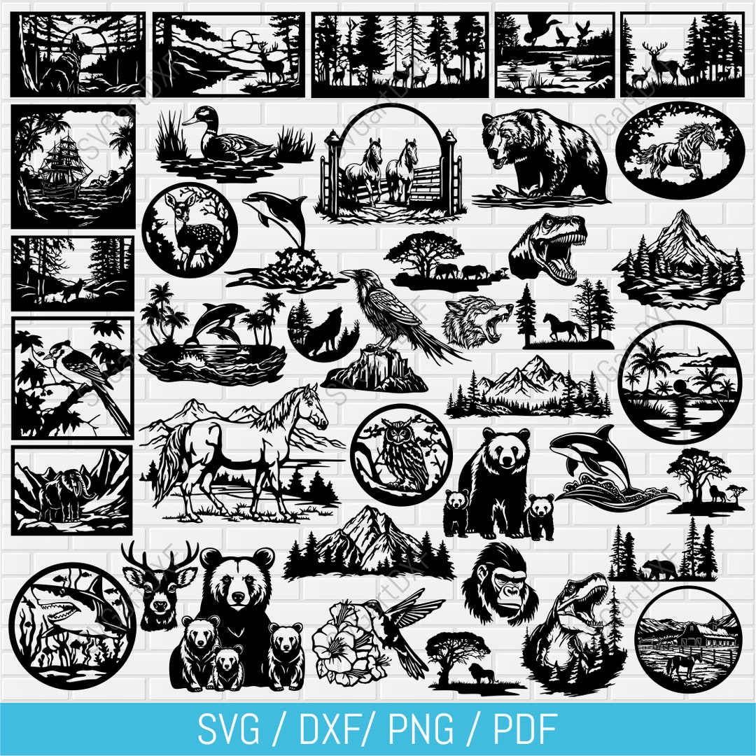 Wildlife DXF for Laser Cutting, Nature Scene Engraving Files, CNC ...