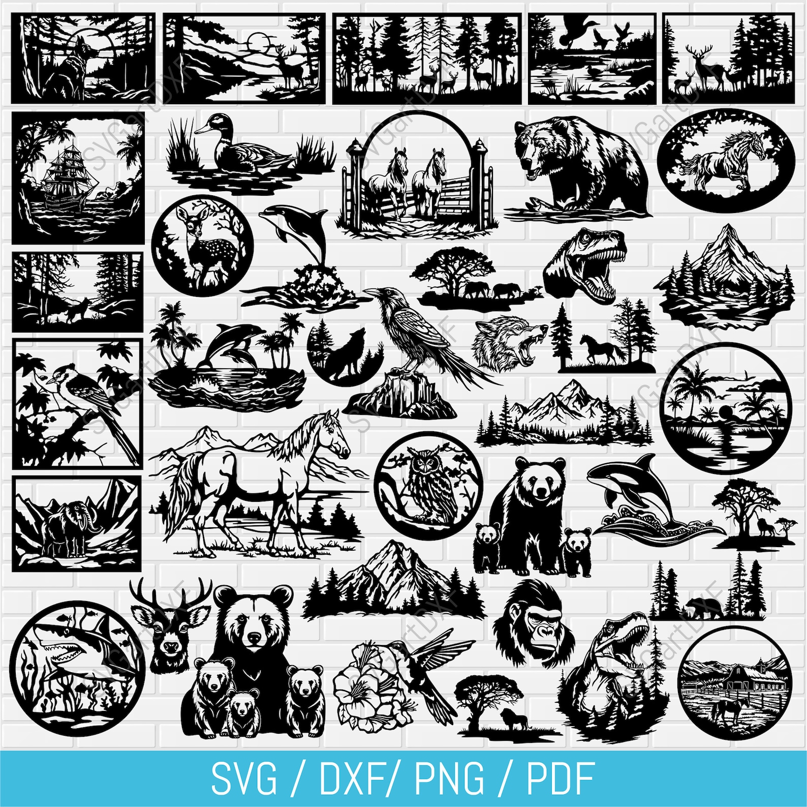 Wildlife DXF for Laser Cutting, Nature Scene Engraving Files, CNC ...
