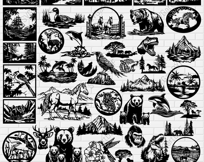 Wildlife DXF for Laser Cutting, Nature Scene Engraving Files, CNC ...