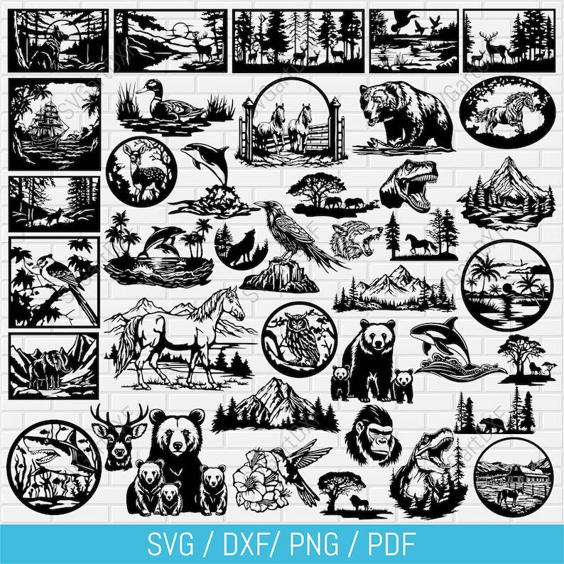 Wildlife DXF for Laser Cutting, Nature Scene Engraving Files, CNC ...