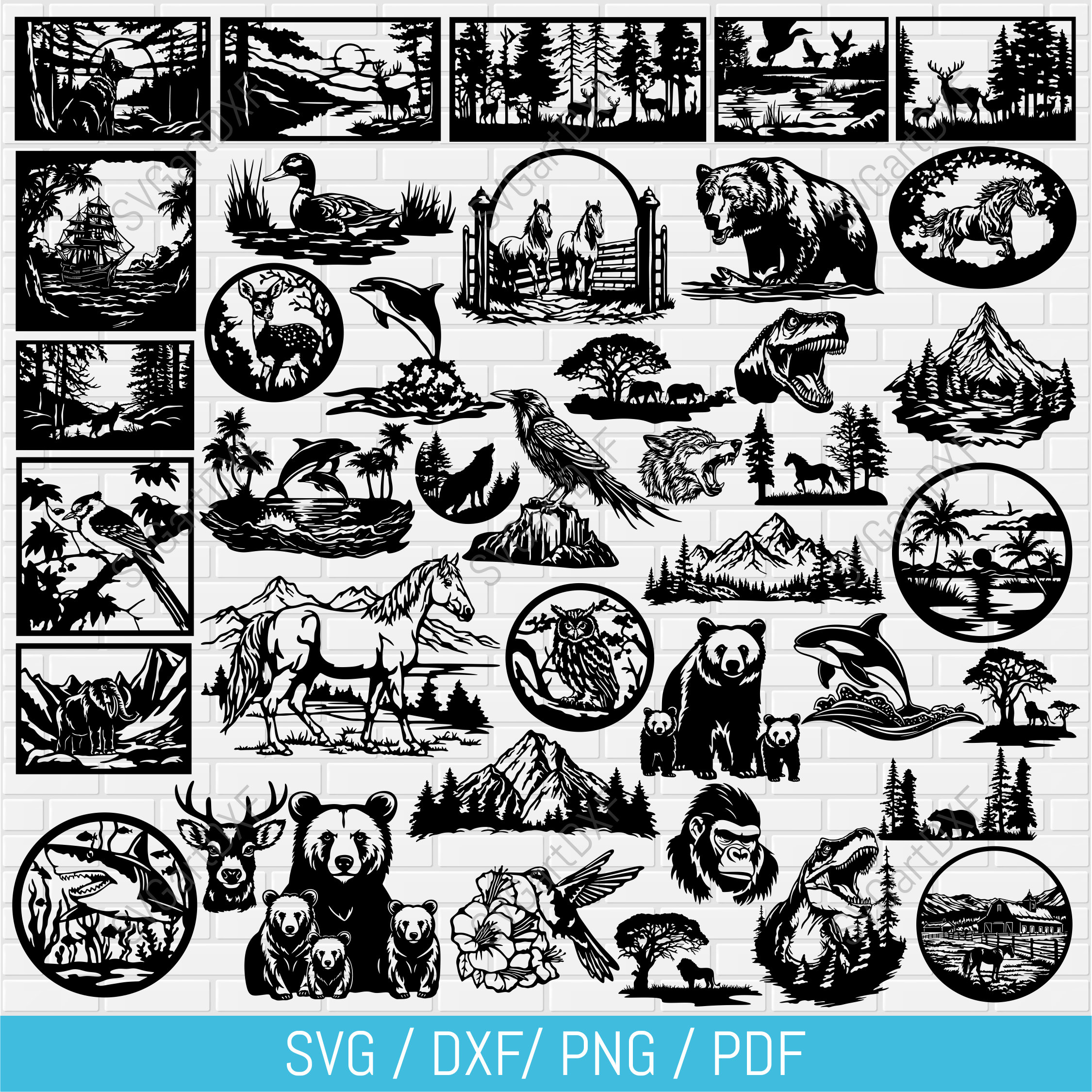 Wildlife DXF for Laser Cutting, Nature Scene Engraving Files, CNC ...