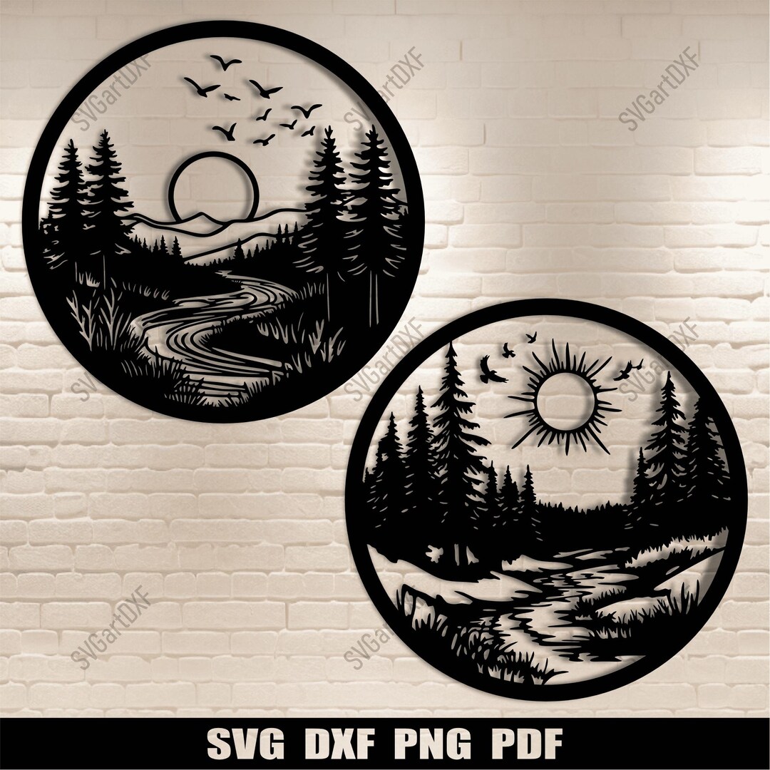 Nature Scenes Circle Dxf for CNC, Laser Cutting & Cricut Projects ...