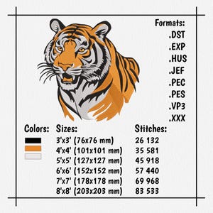 Tiger Embroidery Design, Jef Files for Craft, Pes Exp Dst Hus Pec for ...
