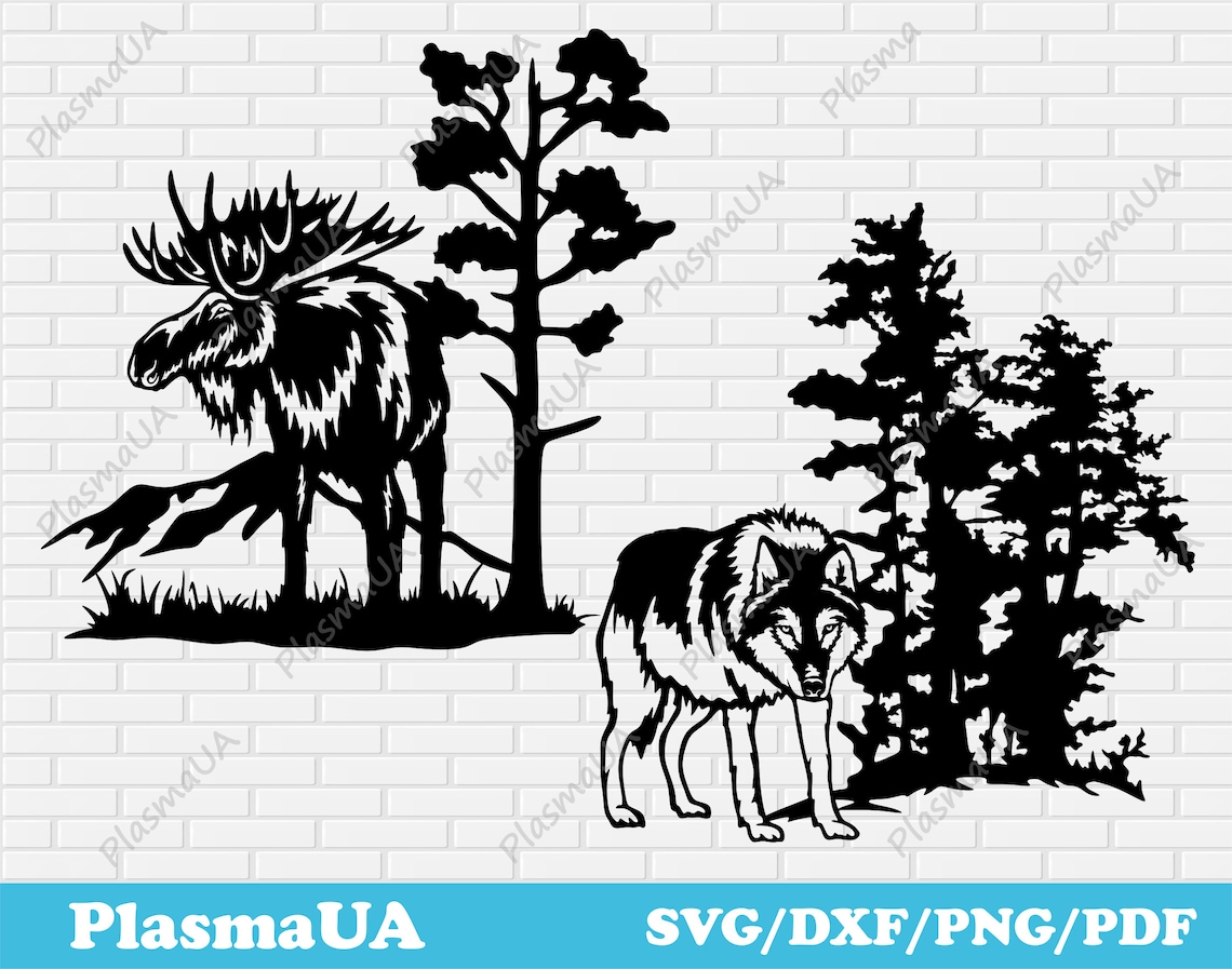 Moose Scene Dxf Wolf Scene Dxf Wildlife Dxf for Laser Cut - Etsy