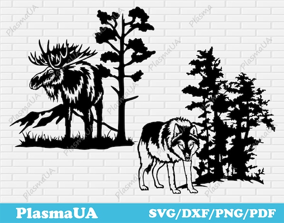 Moose Scene Dxf Wolf Scene Dxf Wildlife Dxf for Laser Cut - Etsy