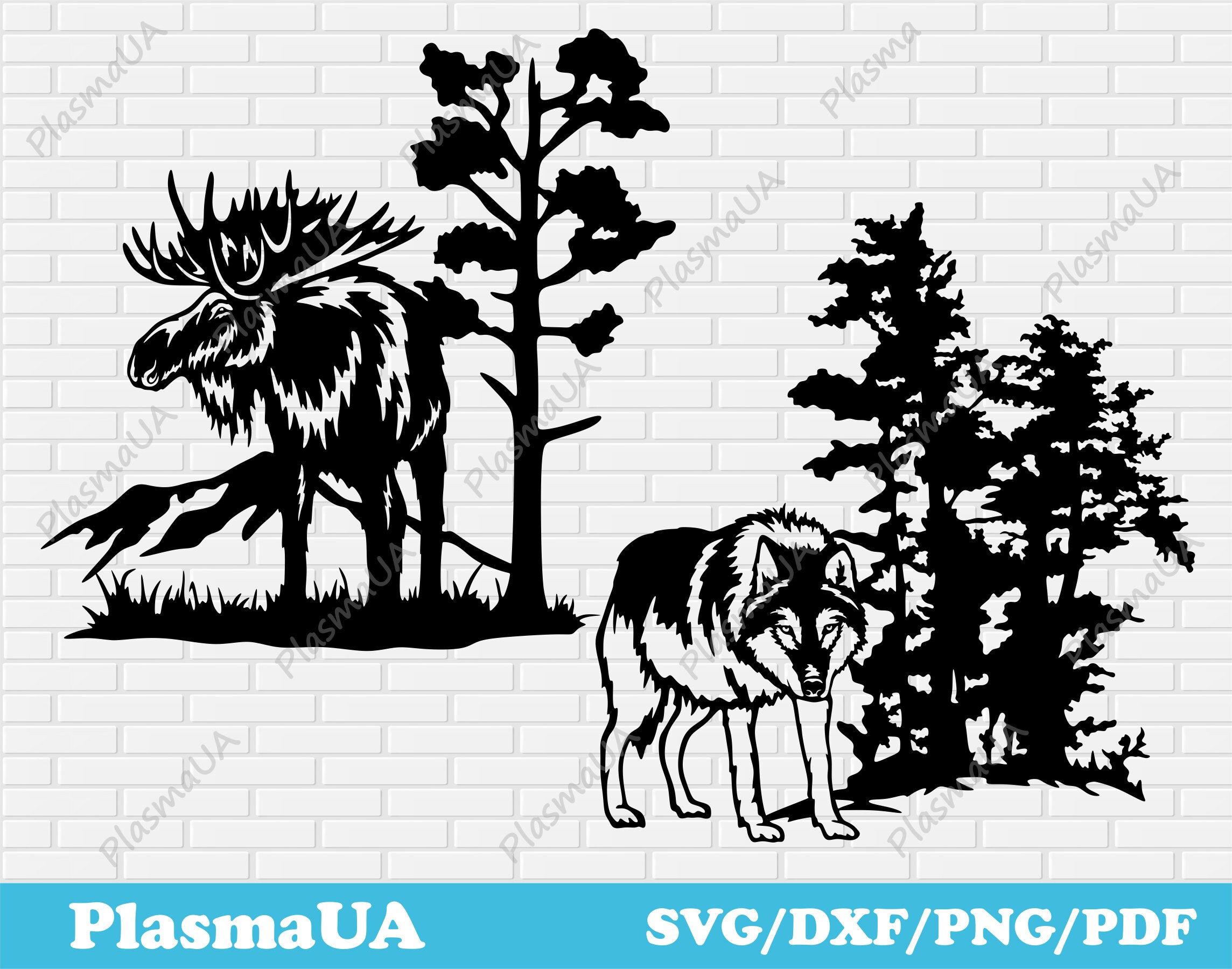 Escena de alce dxf, escena de lobo dxf, vida silvestre dxf para corte ...