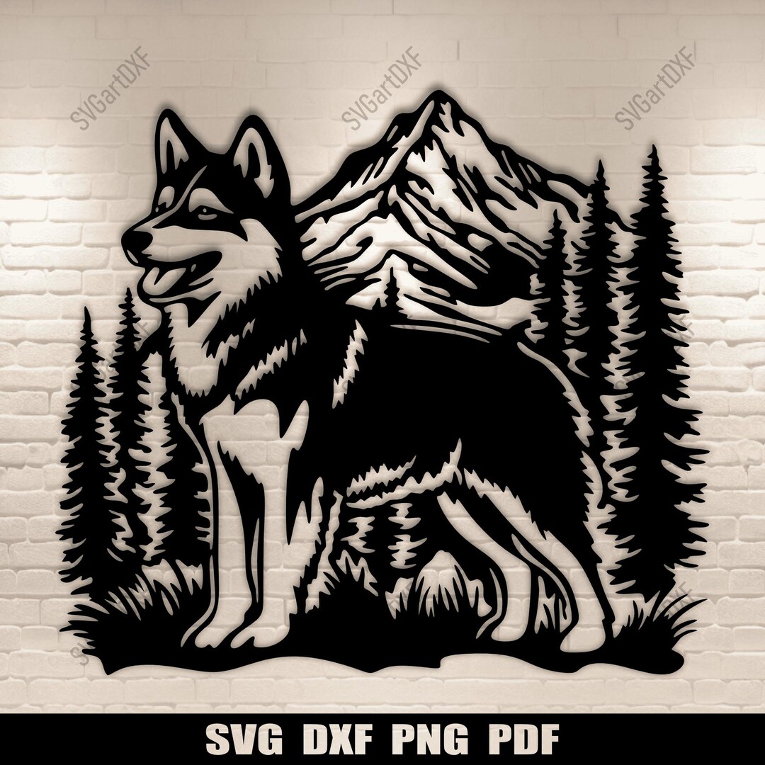Husky With Mountain Range Svg for Cricut, Dxf for Laser Cutting, Nature ...