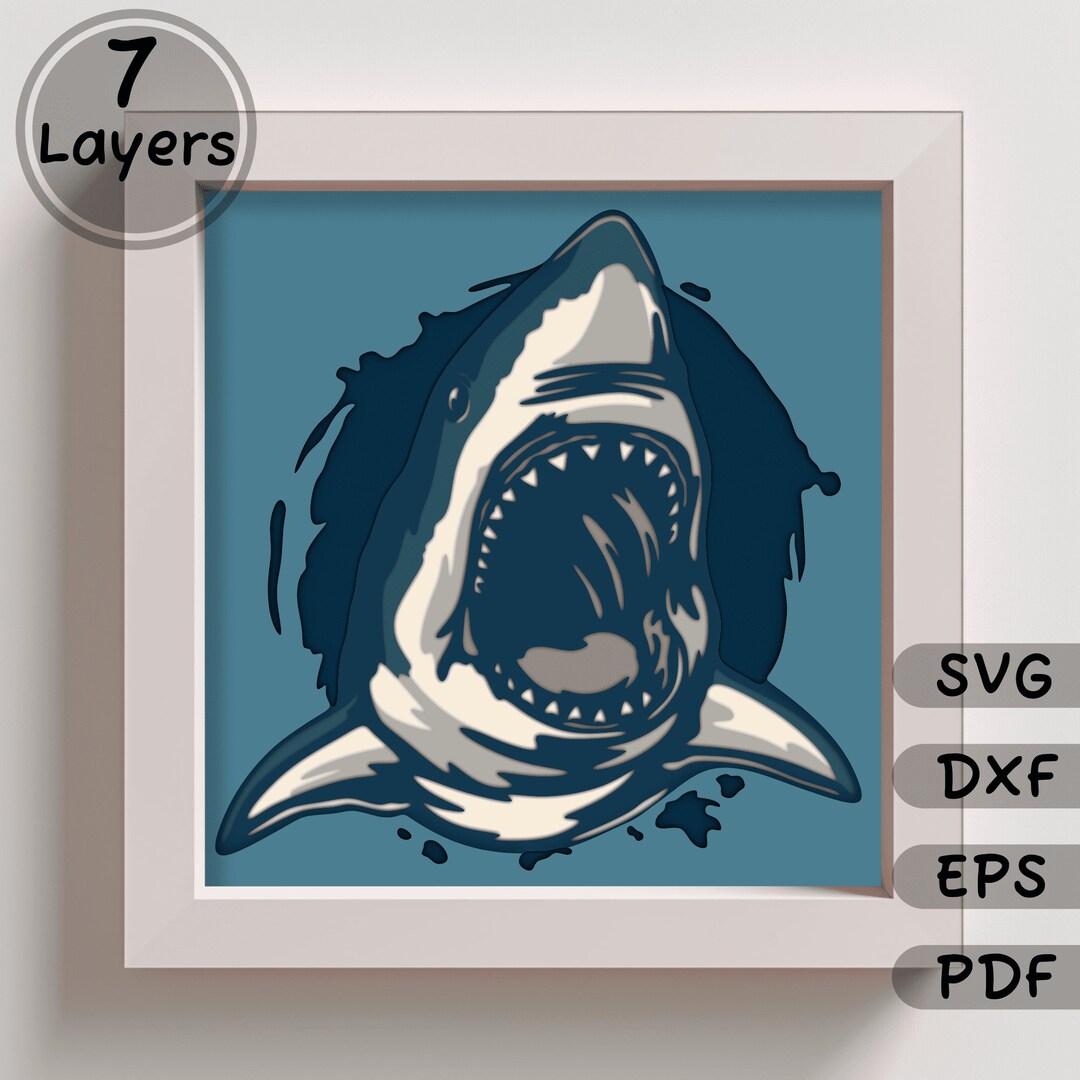 Shark 3D Shadow Box SVG Template, Dxf for Laser Cut, Paper Art DIY ...