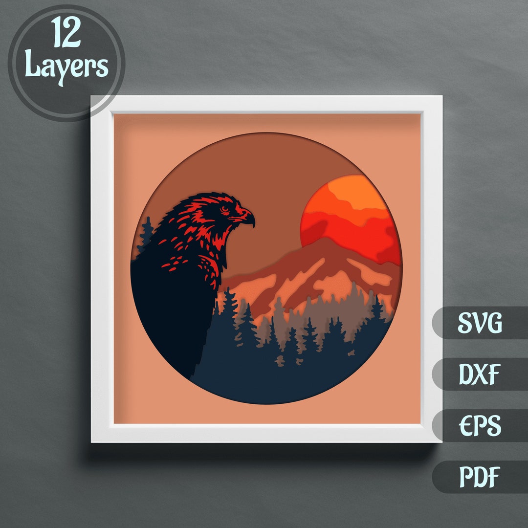 3D Eagle Shadow Box Svg Template Set for Cricut and Laser Cutting ...