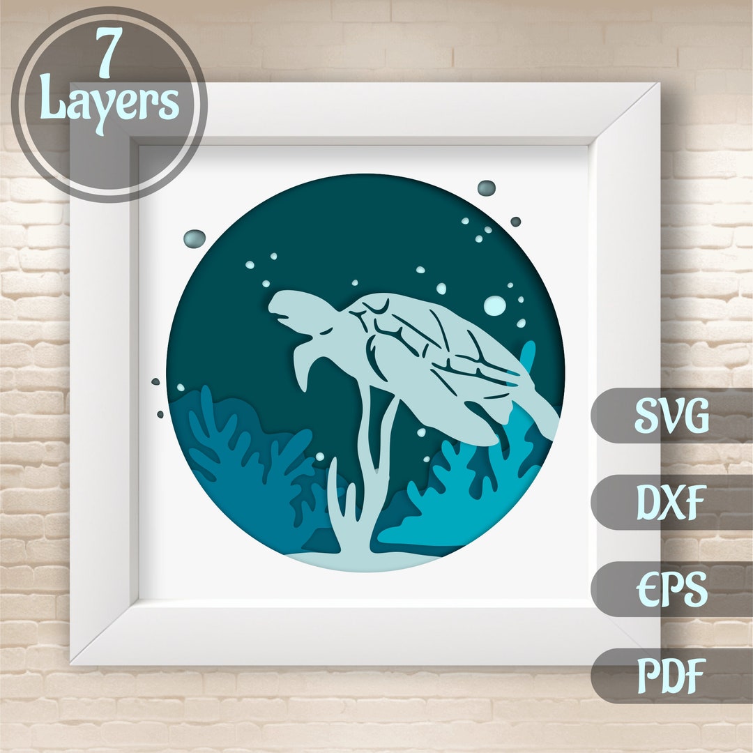 3D Sea Turtle Shadow Box SVG: Multilayer Template for Cricut ...