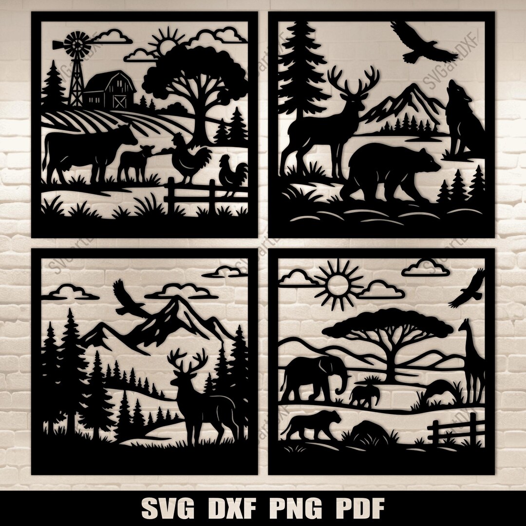 CNC Nature Panels, Farm Scene, Wildlife Cutting Files, Dxf Files for ...