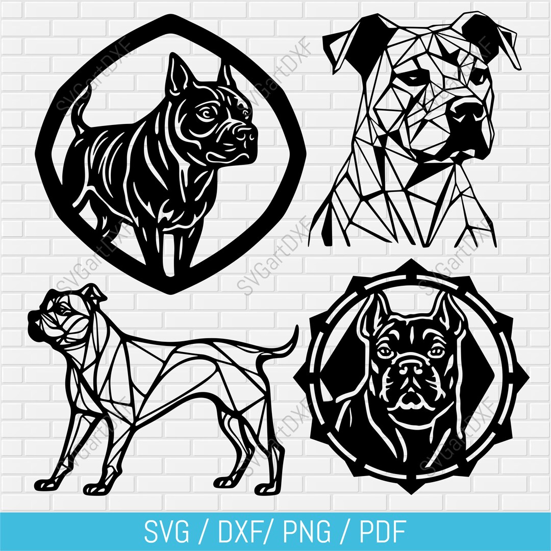 Pit Bull Terrier Svg, Geometric Dog Svg, Dog Dxf for Laser, Pit Bull ...