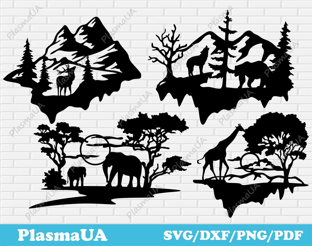 Animals Scenes Dxf Files, Cricut Design, Wildlife Scene for Laser, Dxf ...