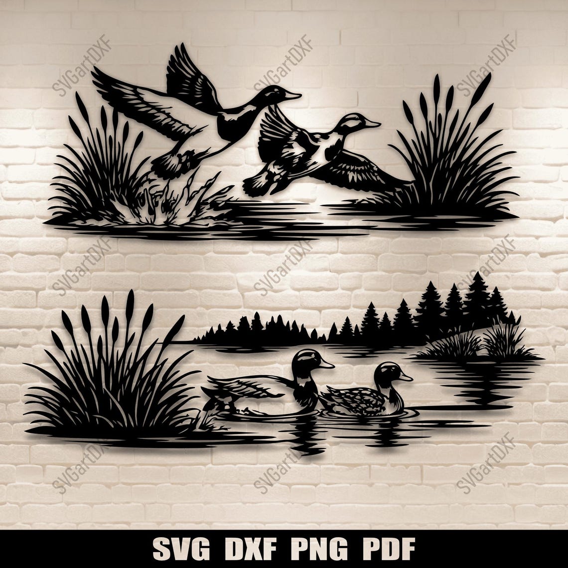 Flying Ducks SVG DXF – Mallard Duck Wildlife Scene Cut Files for Laser ...