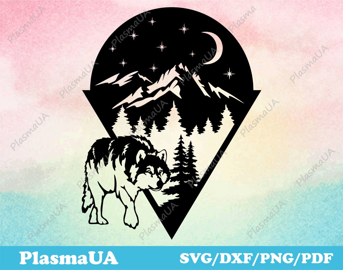 Wolf Dxf Cut Files Landscape Png Laser Cut Wall Art Cut - Etsy