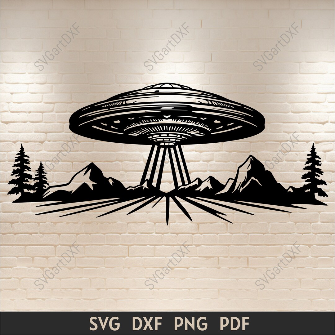 Ufo Svg Dxf Cut Files for Cricut, CNC Laser, Mountains Scene Svg, Svg ...