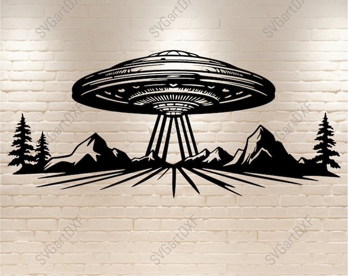 Ufo Svg Dxf Cut Files for Cricut, CNC Laser, Mountains Scene Svg, Svg ...
