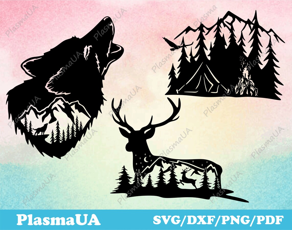 Wildlife Dxf Files Wolf Dxf Deer Dxf Forest Dxf Download - Etsy