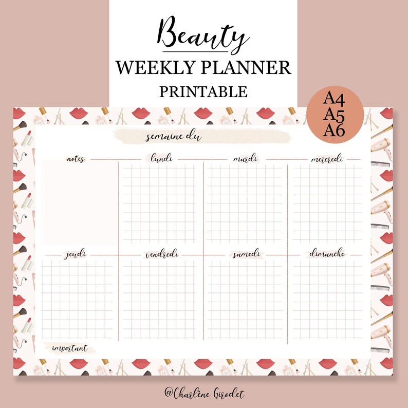 Weekly BEAUTY Planner / Printable Weekly Organizer in FRENCH (digital ...
