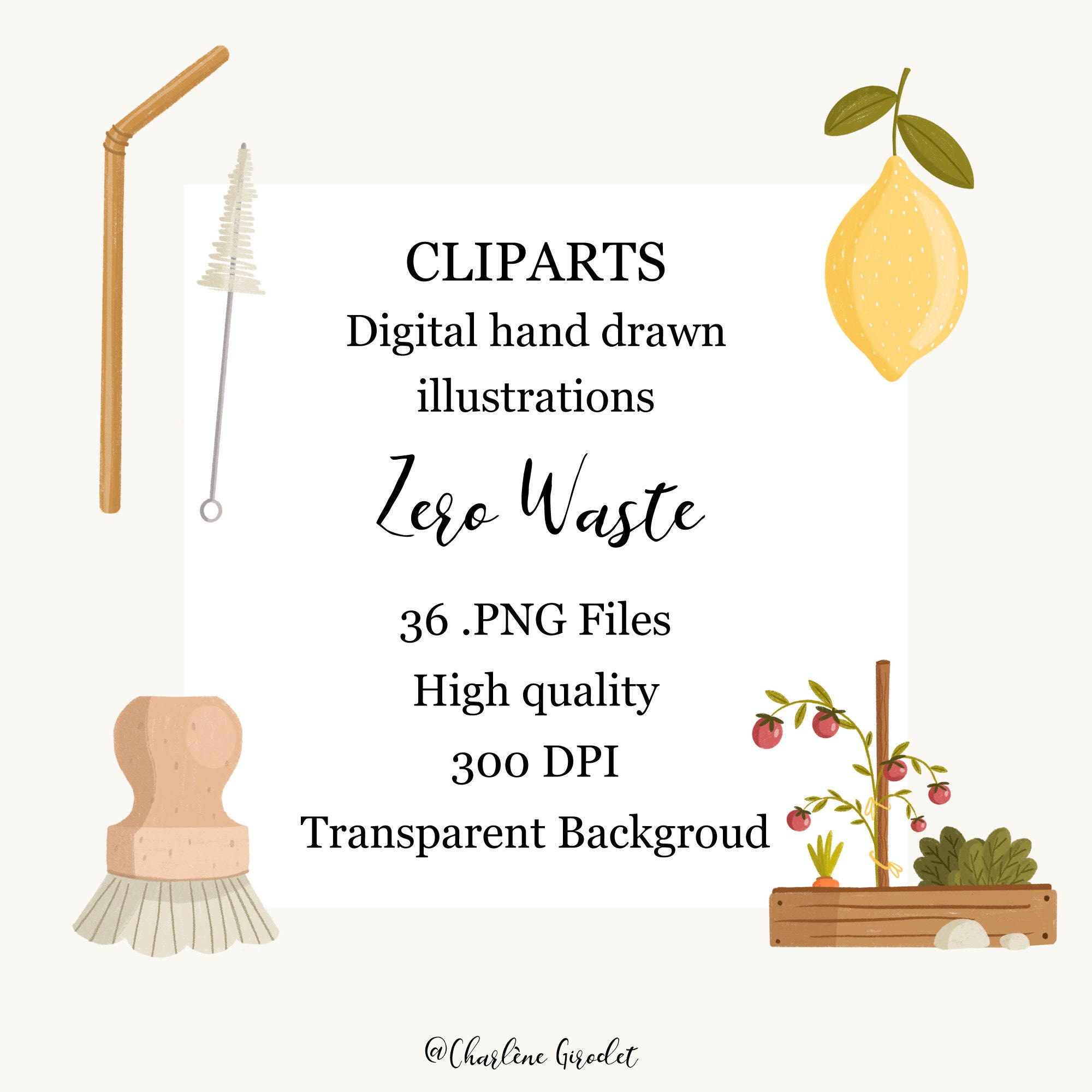 Zero Waste Cliparts, PNG Digital Illustrations, Ecology, Sustainable ...
