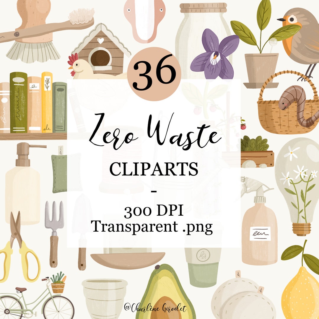 Zero Waste Cliparts, PNG Digital Illustrations, Ecology, Sustainable ...
