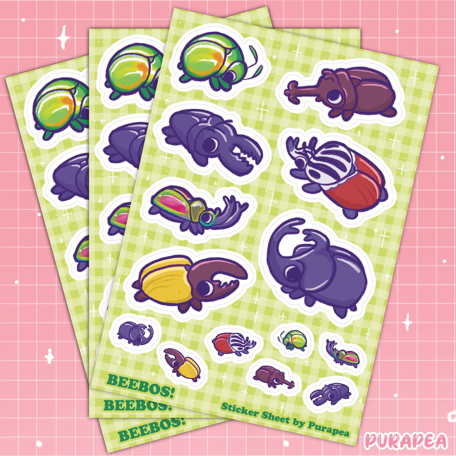 BEEBOS Cute Beetle Stickers for Bullet Journalling, Bug Sticker Sheet ...