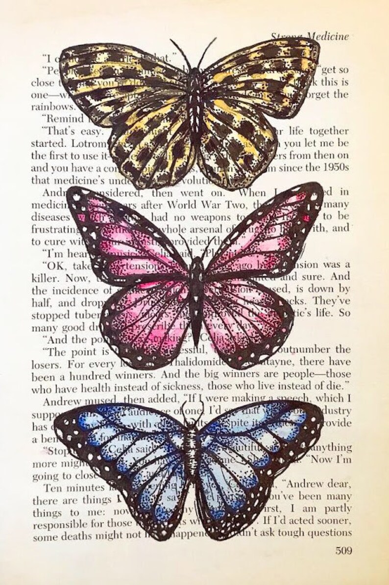 Vintage Look Butterflies on Book Page Print - Etsy UK